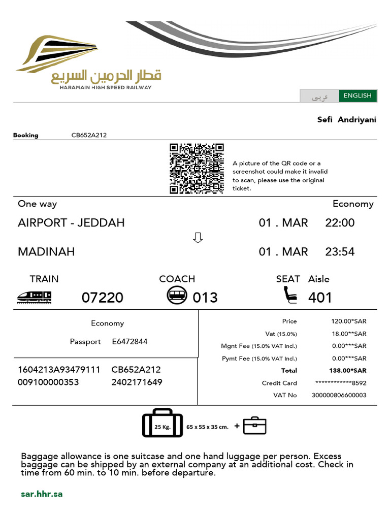 HHR Jeddah Airport - Madinah | PDF | Baggage | Value Added Tax