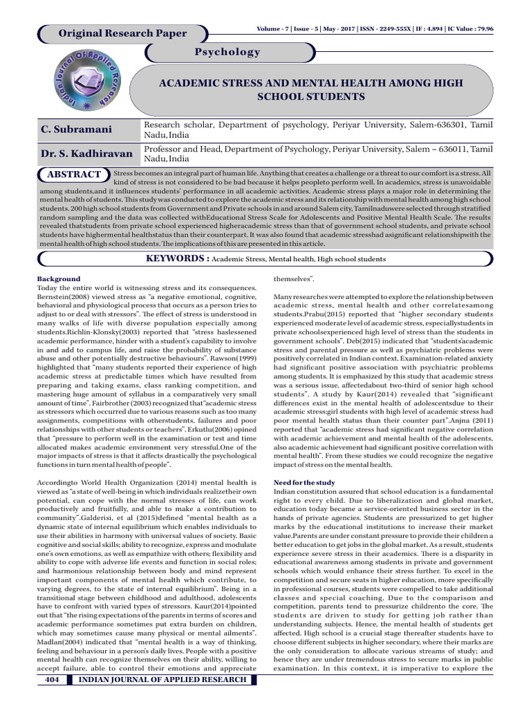 Academic Stress and Mental Health Among | PDF | Mental Health | Stress ...