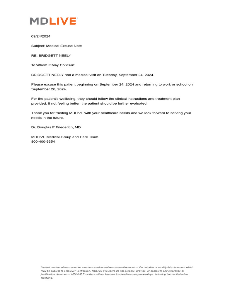 Appointment 30810620 Excuse Note English 775773 | PDF