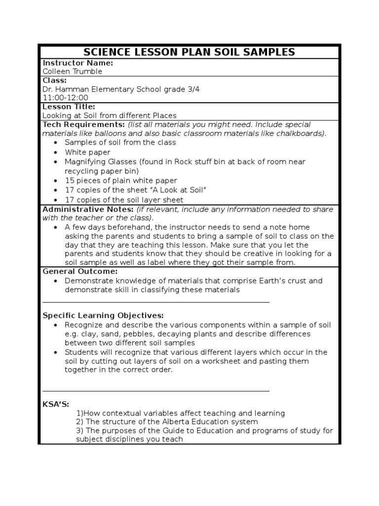 Soil Samples and Layers Lesson Plan | PDF | Teachers | Soil
