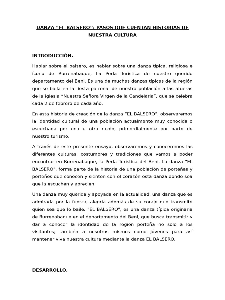 ENSAYO EL BALSERO - ALEXANDRA TUDELA LOAYZA - 8e5215ko | PDF | Bailes ...