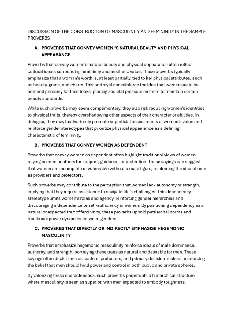 SAMPLE PROVERBS | PDF | Masculinity | Gender Role