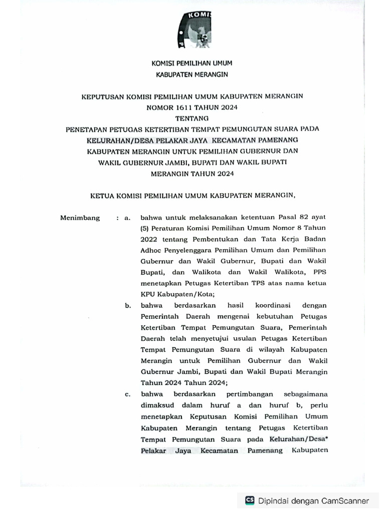 SK PAM TPS Pelakar Jaya PILKADA 2024 | PDF