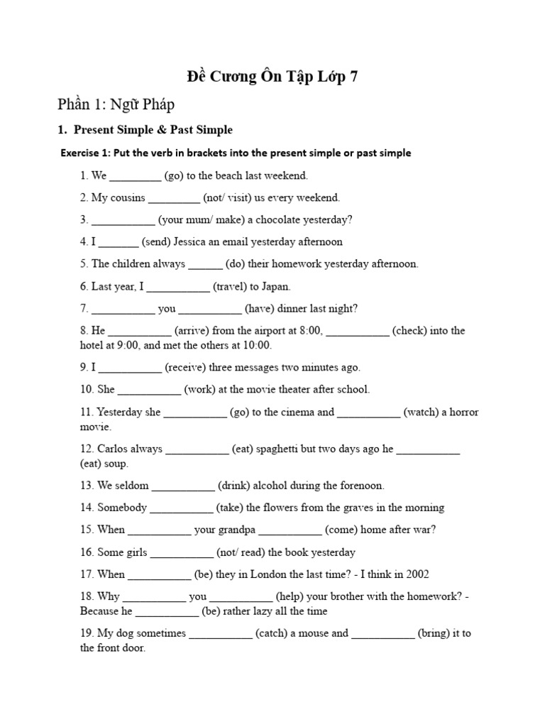 Đề Cương Ôn Tập Lớp 7-HK1 | PDF