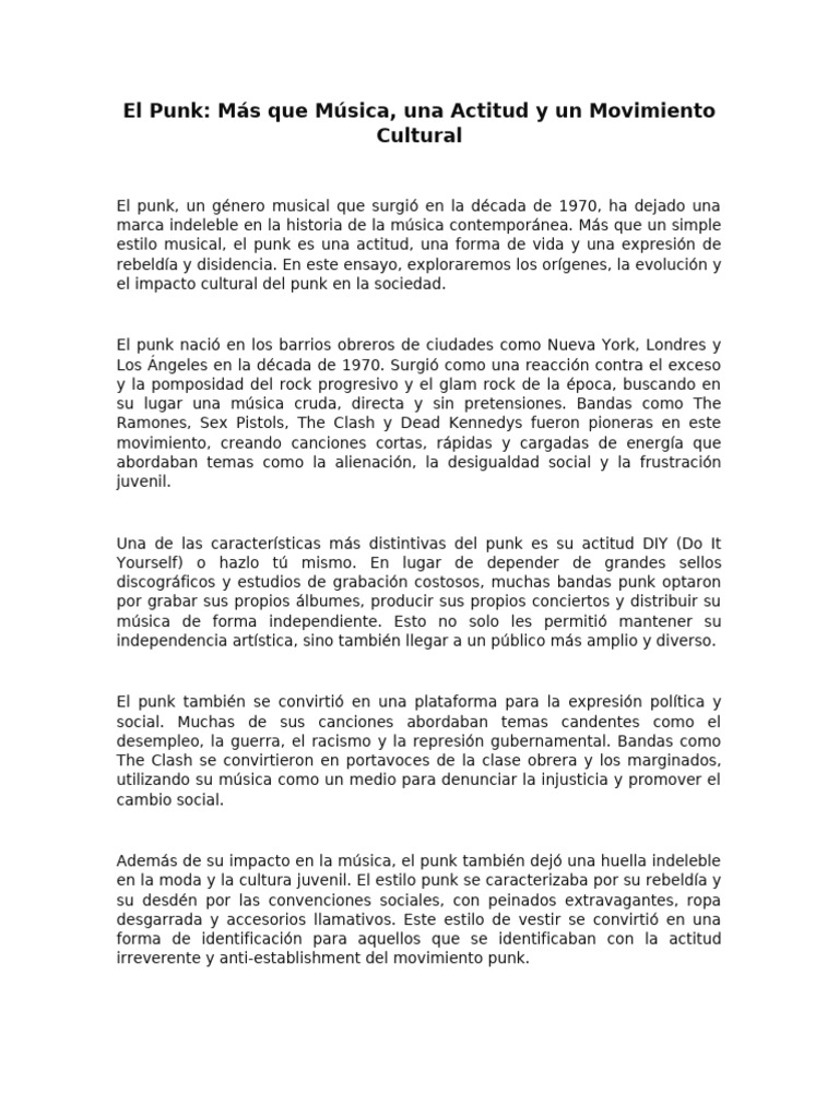 El Punk: Actitud y Movimiento Cultural | PDF | Punk rock