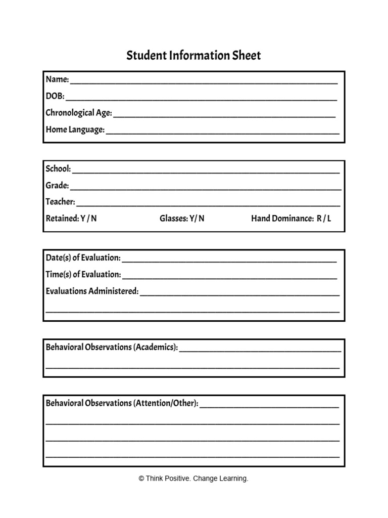 Student Information Sheet: © Think Positive. Change Learning | PDF