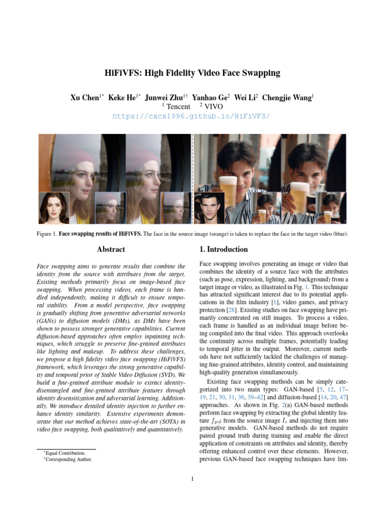 Hifivfs High Fidelity Video Face Swapping Pdf Artificial Intelligence Intelligence Ai