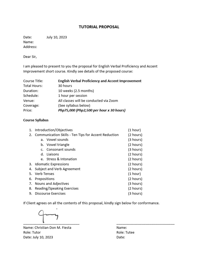 English Verbal Proficiency and Accent Improvement Course Proposal ...