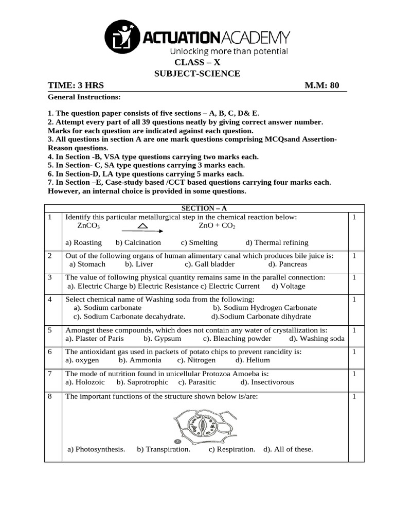 X Science Full Syllabus Question Paper-2 | PDF | Chemistry