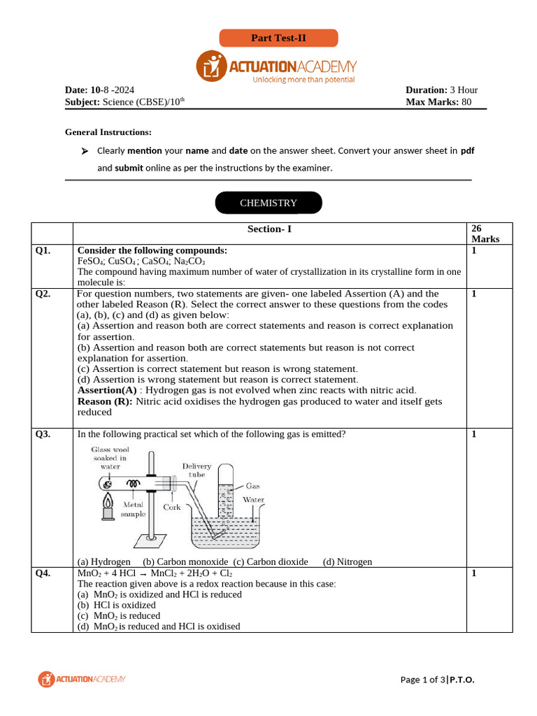 Science Part Test - 2-2024-25-Regular+ Integrated | PDF | Chemical ...