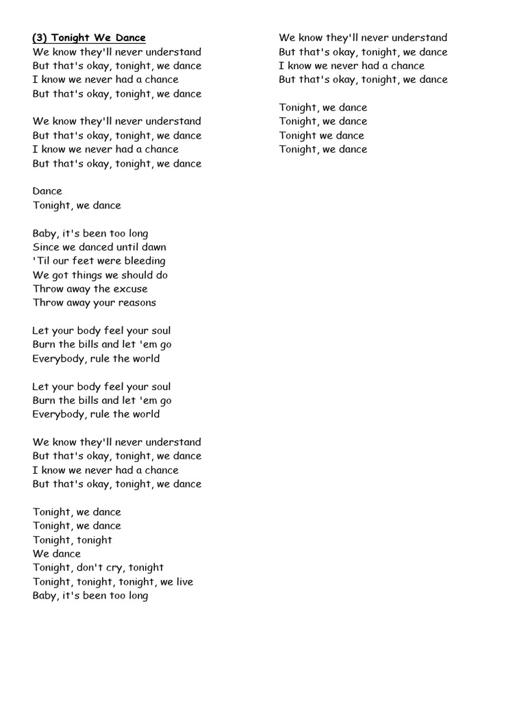 Tonight We Dance Lyrics | PDF