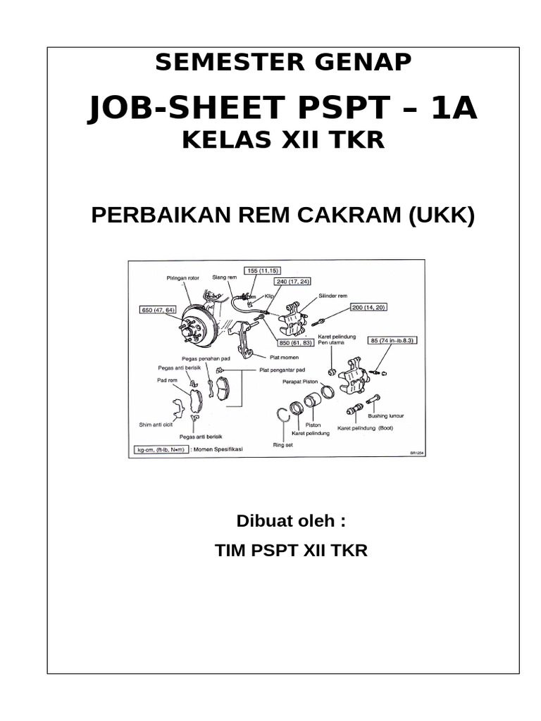1a. Job Sheet Rem Piringan.. | PDF