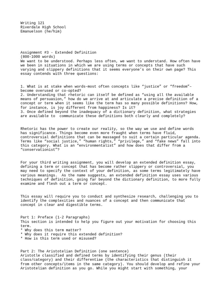Extended Definition Essay Guidelines | PDF | Definition | Essays