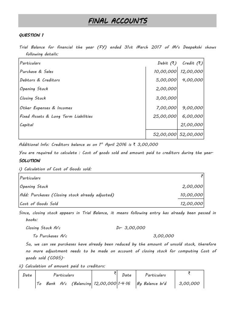 CA Foundation Accountancy final accounts questions | PDF | Debits And ... CA Foundation Accountancy final accounts questions | PDF | Debits And ...