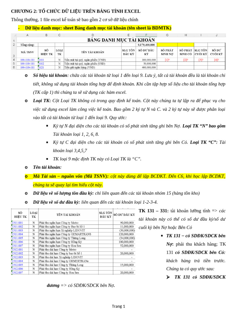 BG_C2_To chuc DLKT tren bang tinh excel | PDF