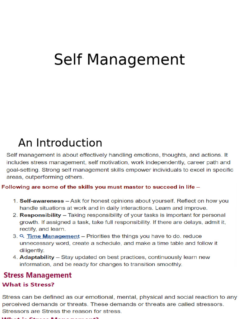 10th Self Management | PDF