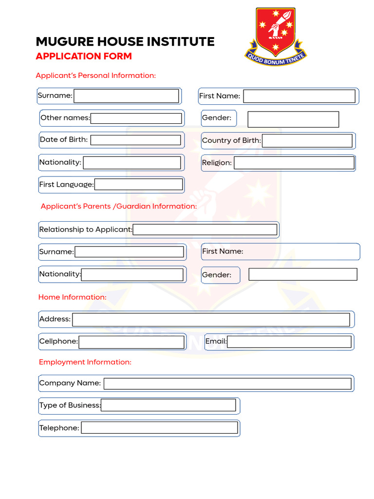 Mugure House Institute 2024 Application Form 1 | PDF