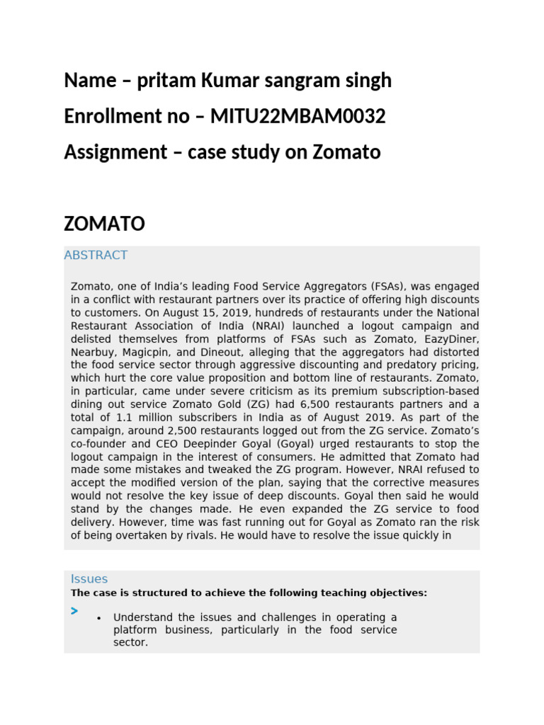 Case Study on Zomato | PDF | Business | Marketing