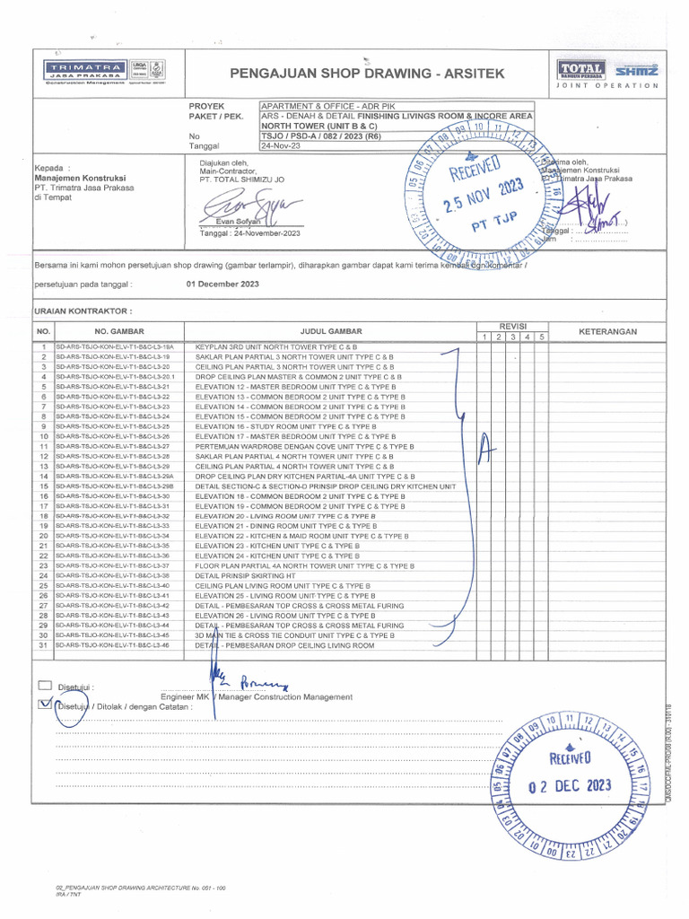 Psd-A-082 (r6) Denah Finishing Ceiling Living Room & Incore Area North Tower (Unit B&C) | PDF
