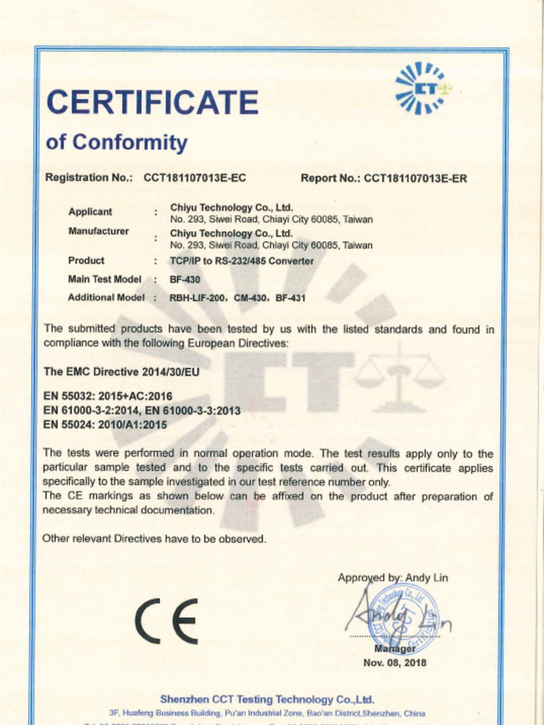 BF-430 CE Certificate | PDF