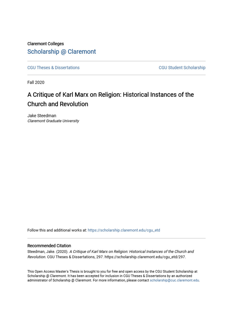 A Critique of Karl Marx On Religion - Historical Instances of The | PDF ...