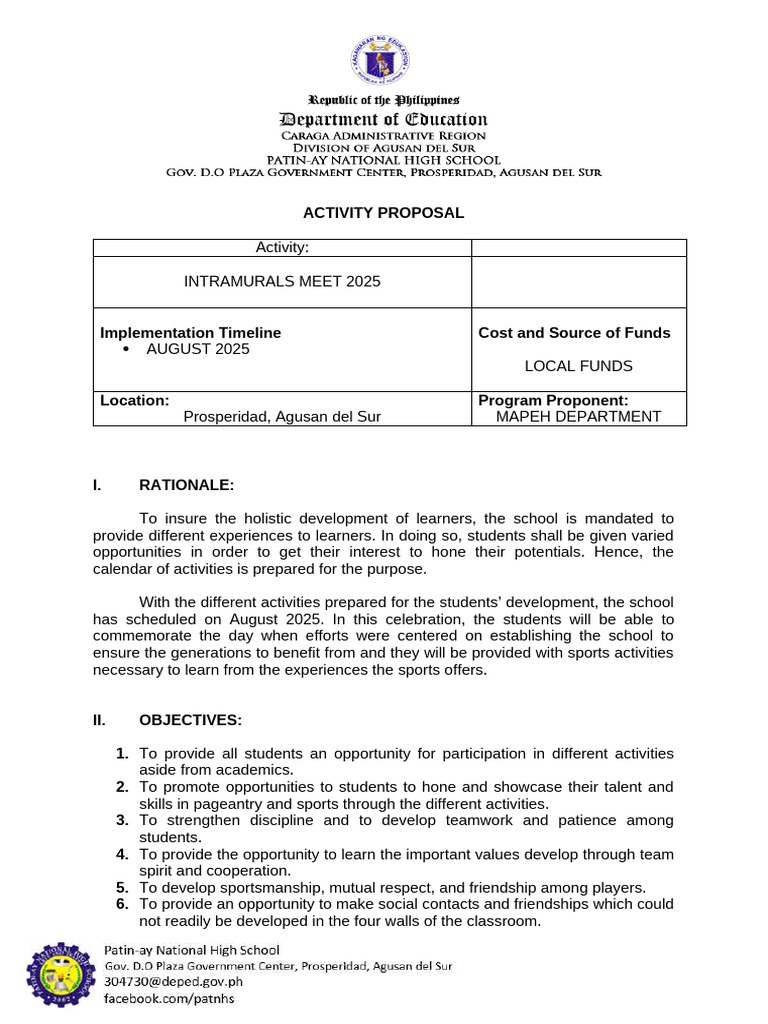 Intramurals Activity Proposal 2025 | PDF | Learning