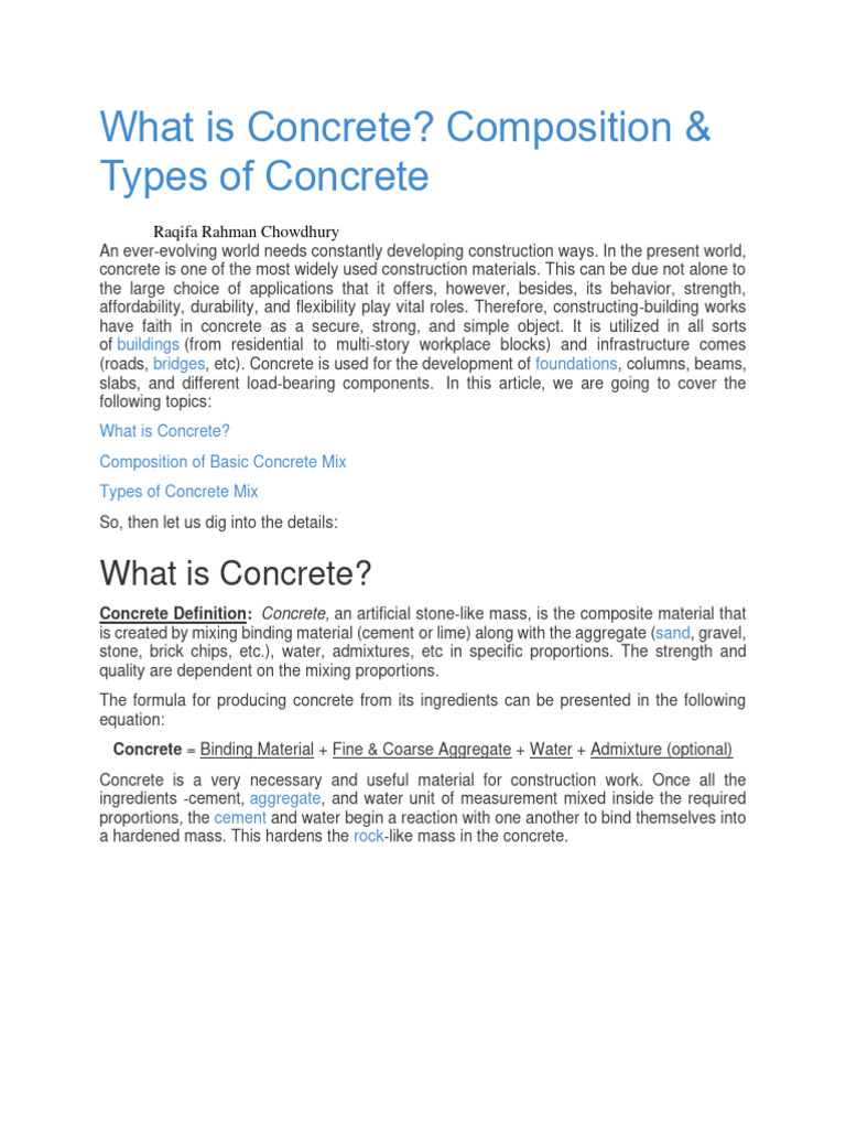 Composition of Concrete Explained | PDF | Concrete | Cement