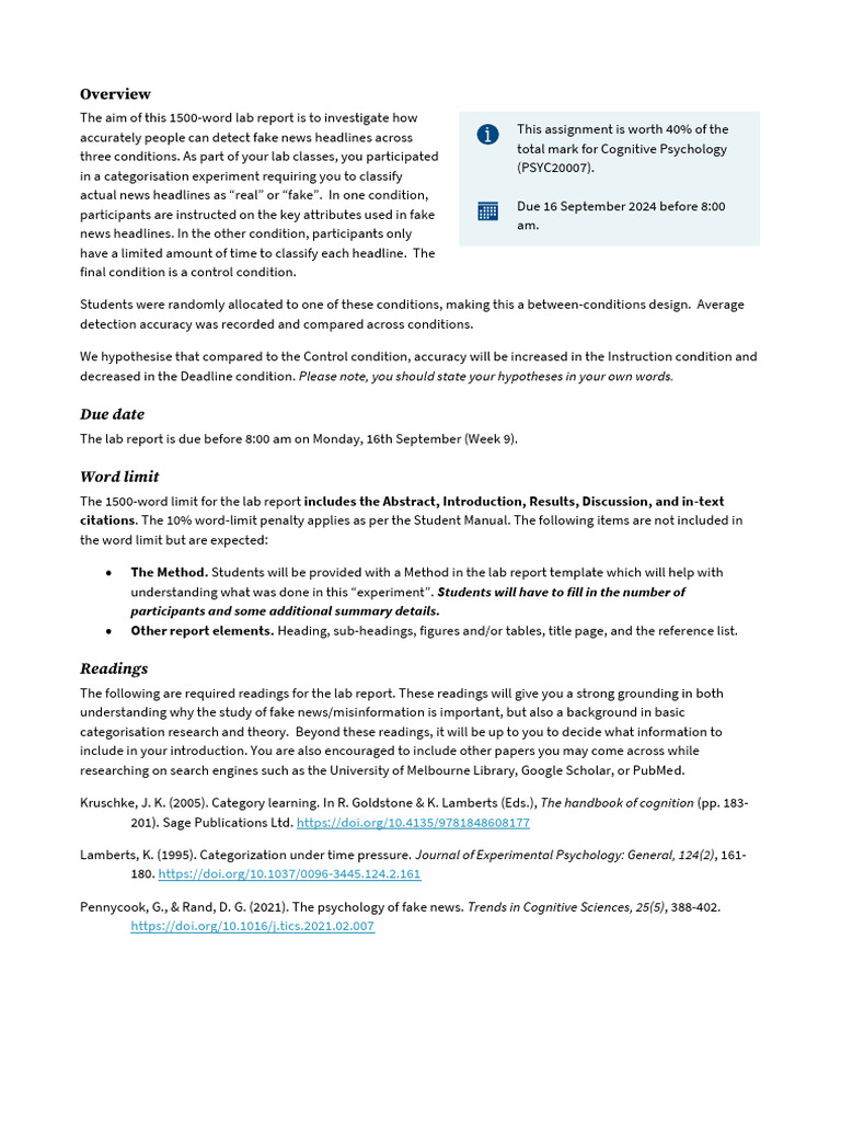 PSYC20007 Marking Guide (2024) | PDF | Hypothesis | Methodology