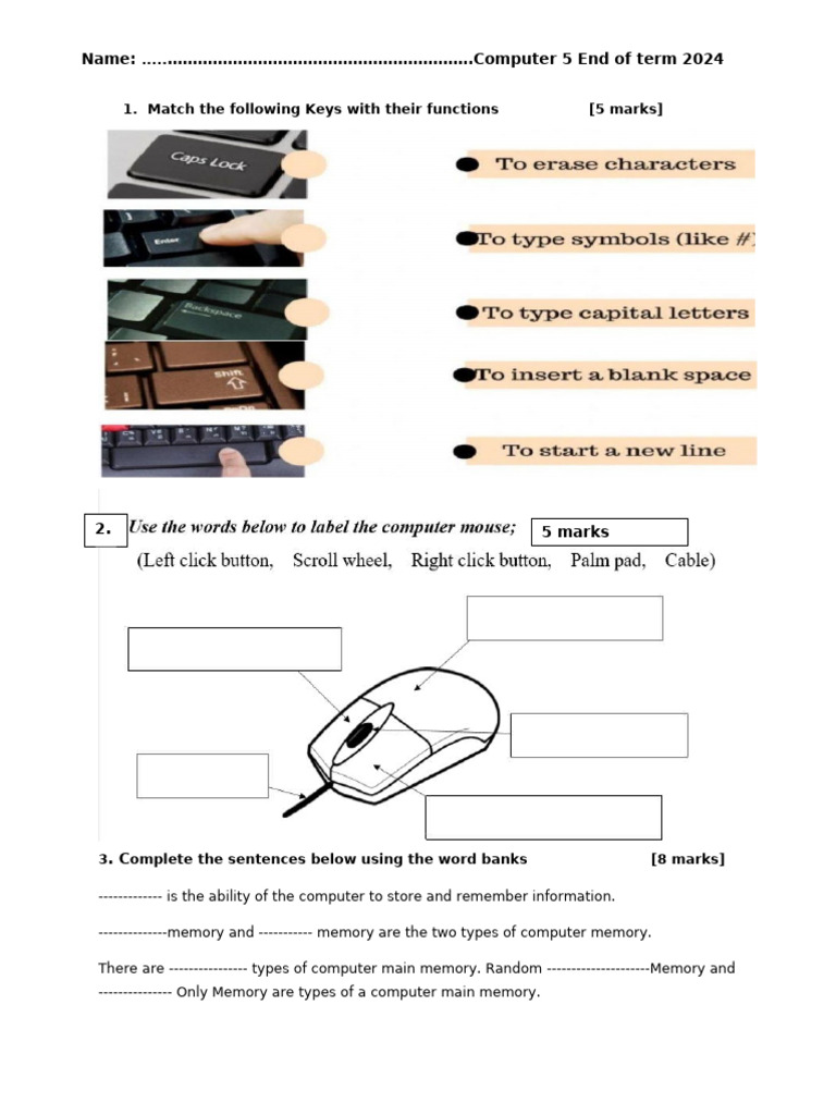 Computer 5 1st Mid Term 2024 | PDF | Computer Data Storage | Computer File