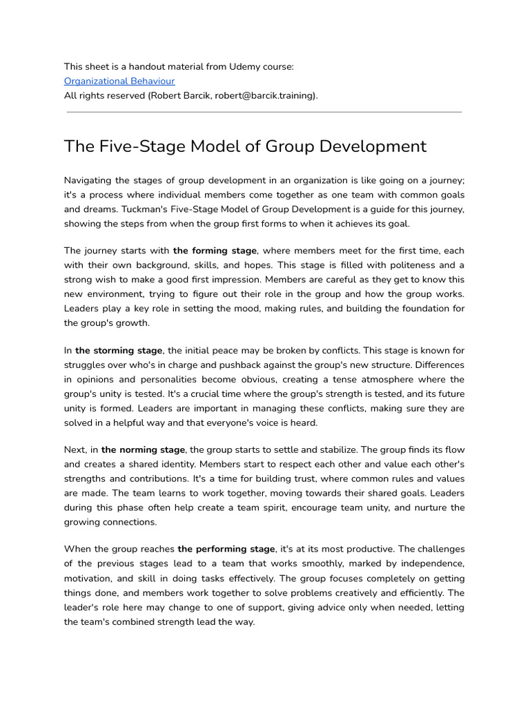 The+Five-Stage+Model+of+Group+Development | PDF | Team Building ...