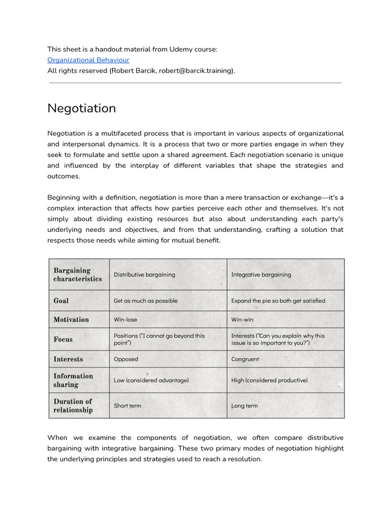 Negotiation | PDF | Negotiation | Social Psychology