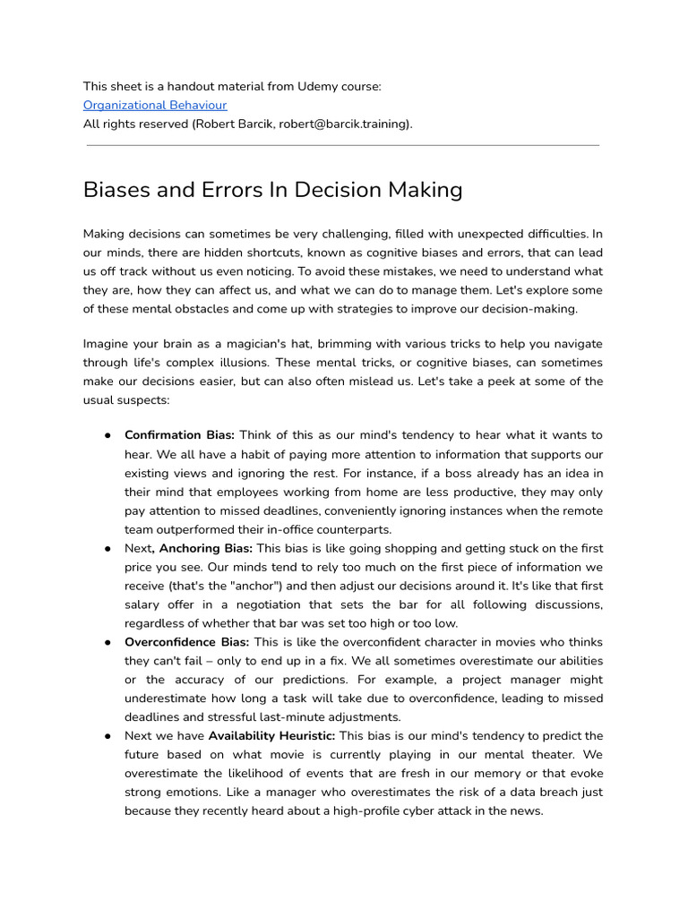Understanding Decision-Making Biases | PDF | Decision Making | Bias