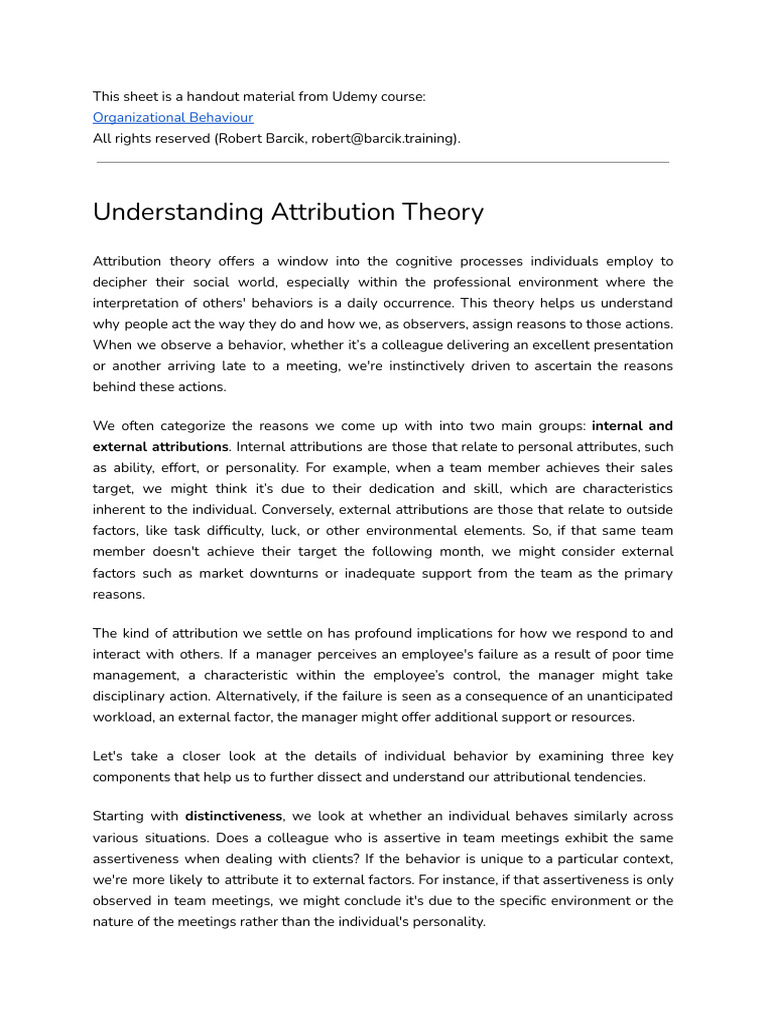 Understanding Attribution Theory | PDF | Cognitive Science | Behavioural Sciences