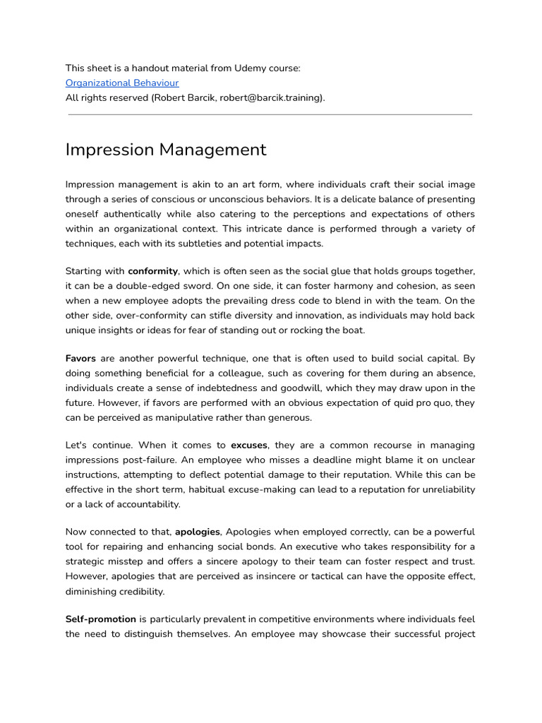 Impression+Management | PDF | Social Psychology | Psychology