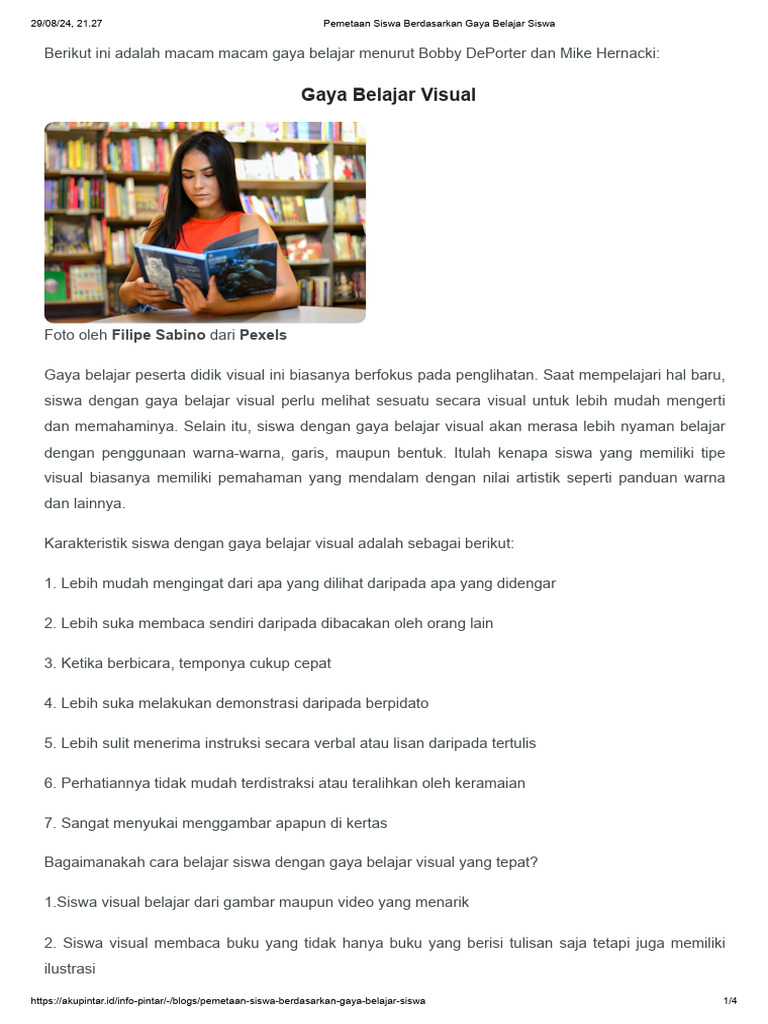 Pemetaan Siswa Berdasarkan Gaya Belajar Siswa | PDF