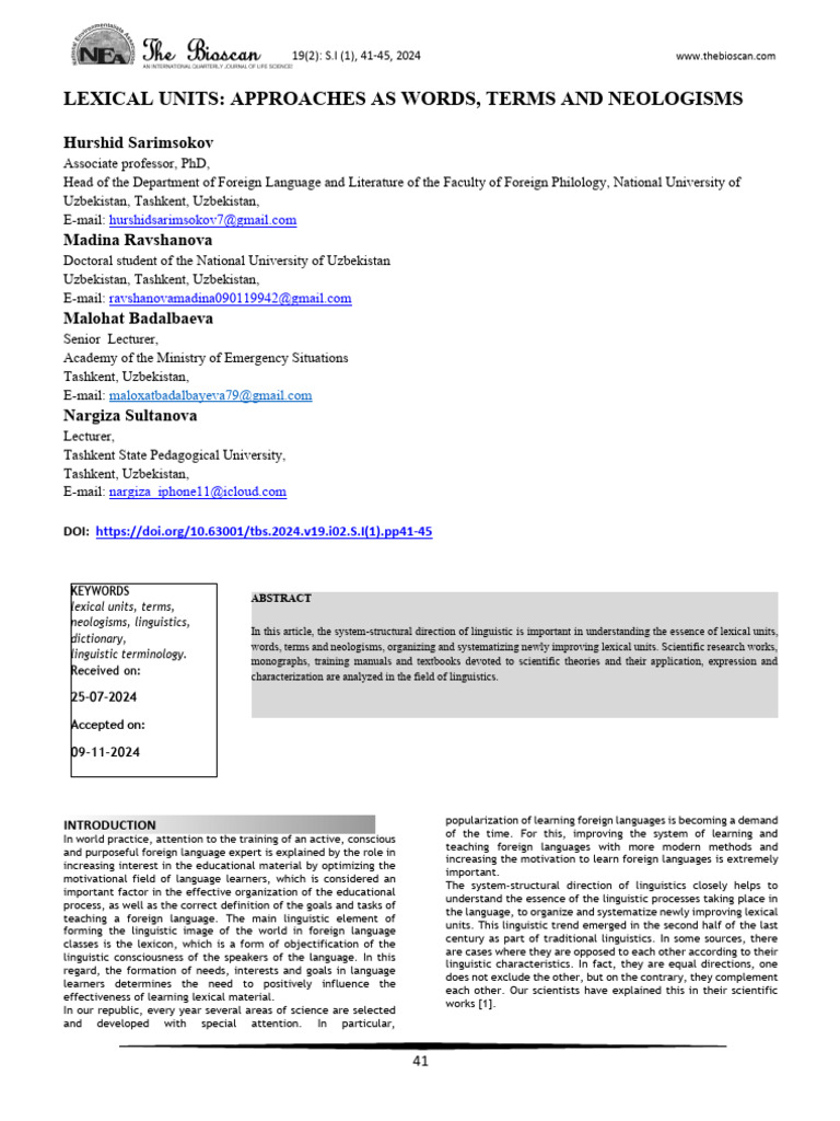 Lexical Units Approaches As Words, Terms and Neologisms | PDF | Word ...