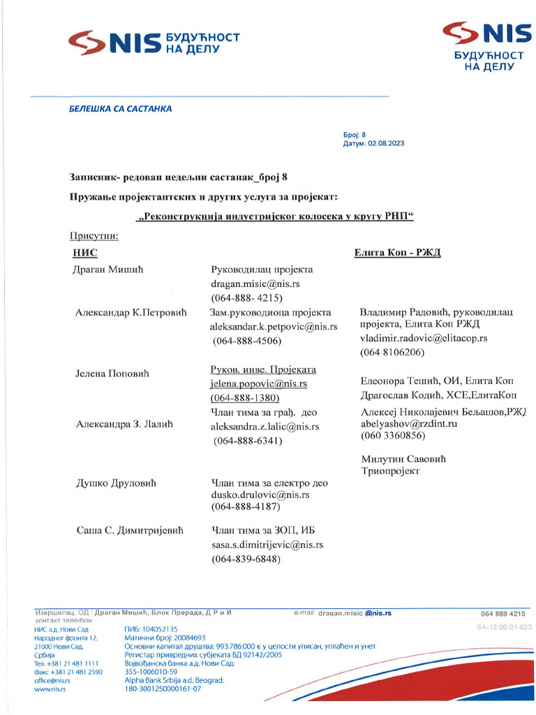 Zapisnik br.8 NIS Elita RŽD | PDF