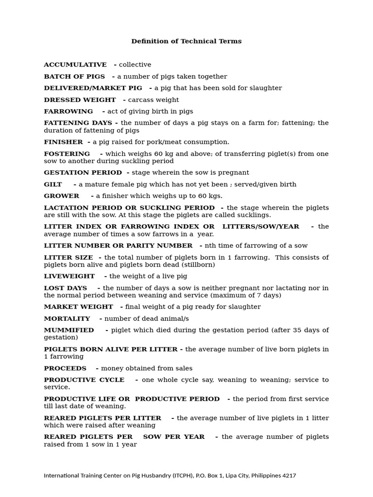 Definition-of-Swine-Technical-Terms | PDF | Pig | Livestock