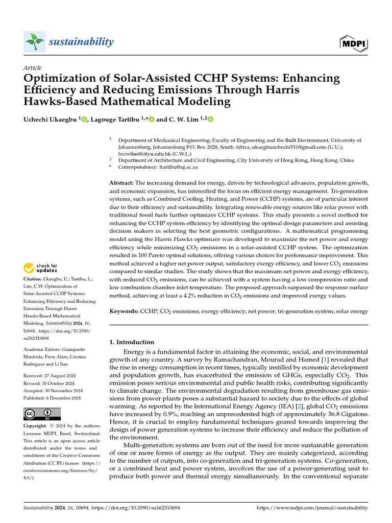 Optimization of Solar-Assisted CCHP Systems Enhancing Efficiency and Reducing Emissions Through ...