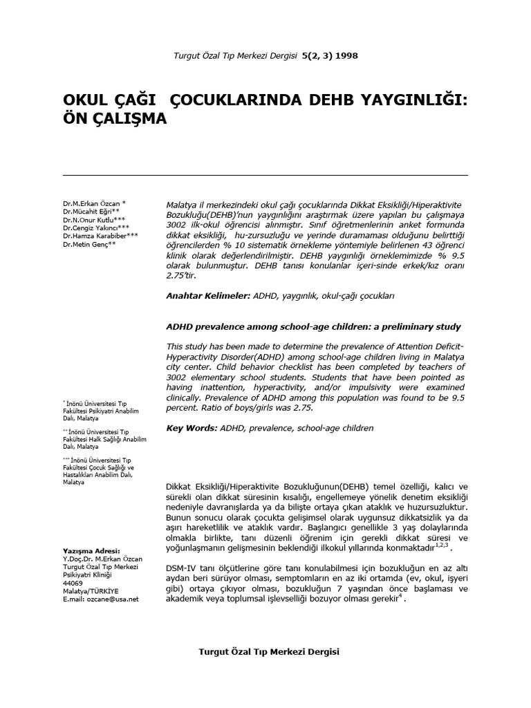 Okul - A - I - Ocuklarinda Dehb Yayginli - I - N - Ali - Ma (#158482) - 140053 | PDF