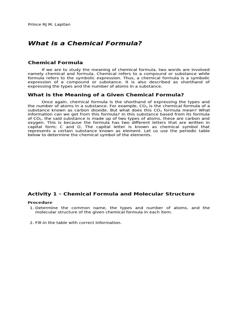 Chemical-Formula | PDF | Chemical Substances | Chlorine