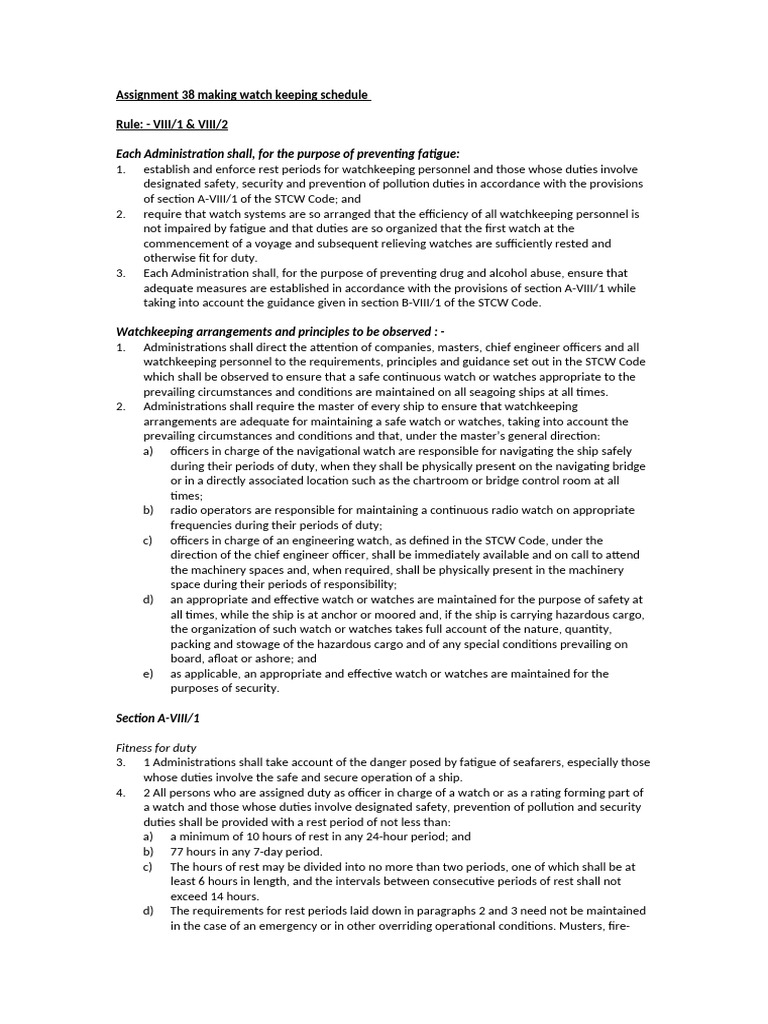 Watchkeeping Schedule Guidelines | PDF | Water Transport | Shipping