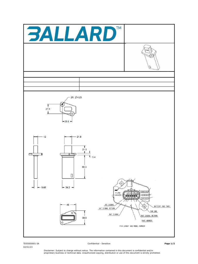 TDS5000001Mass Air Flow Sensor 150gs 0-5V Out 12VDC Supply | PDF ...