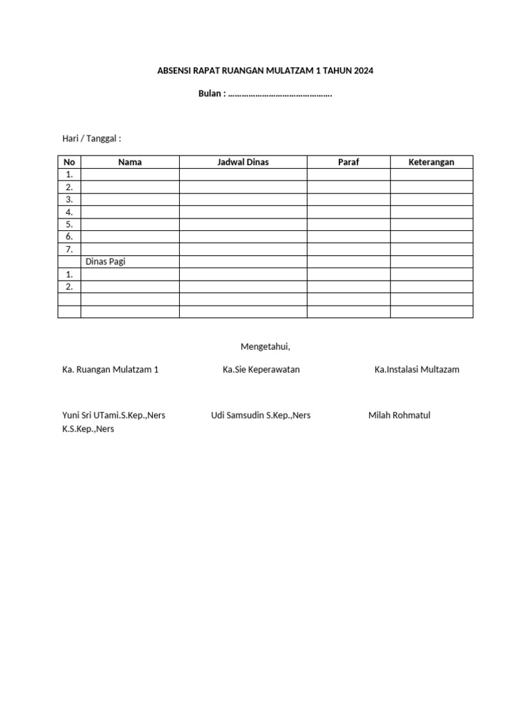 Absensi Rapat Ruangan Mulatzam 1 Tahun 2024 | PDF