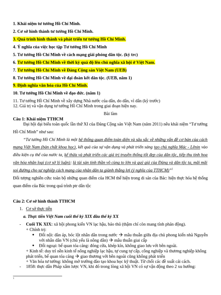 Đề cương TTHCM | PDF