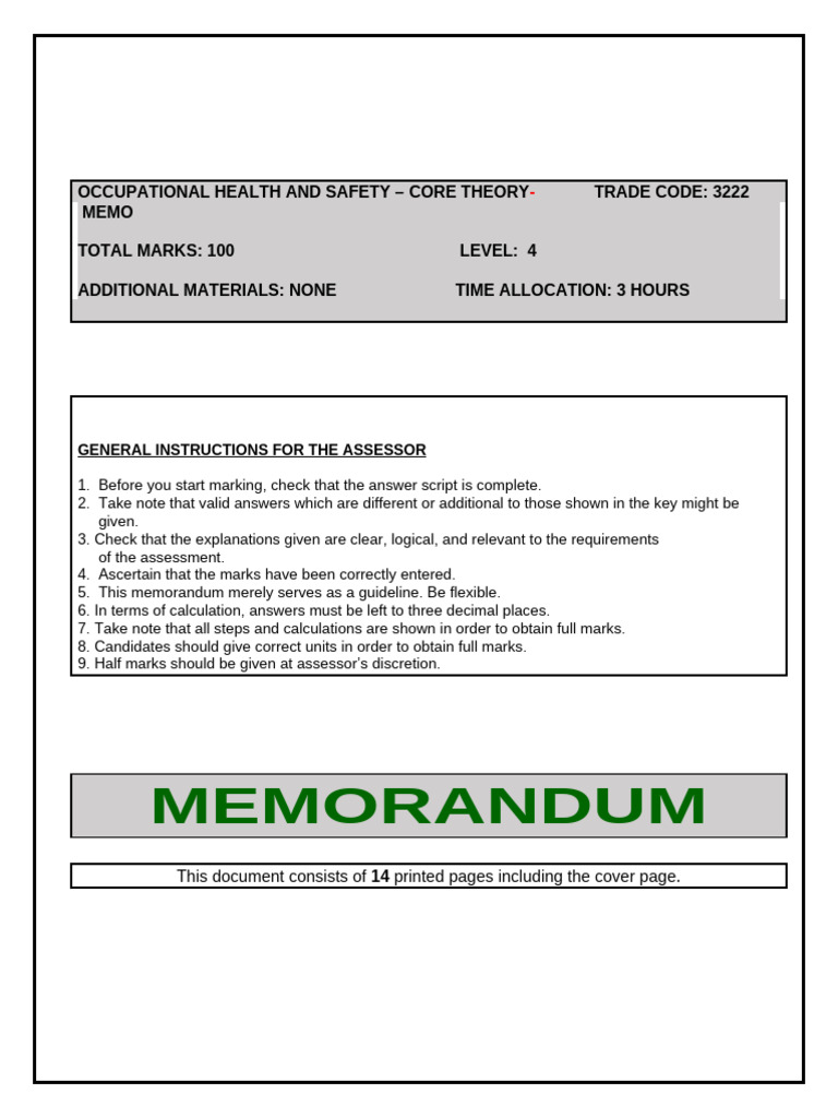 OSH Level 4 Theory Core Memo - May 2022 - Tjombe-Herman | PDF | Occupational Safety And Health ...