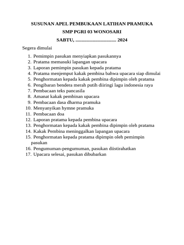 Susunan Apel Pembukaan Latihan Pramuka | PDF