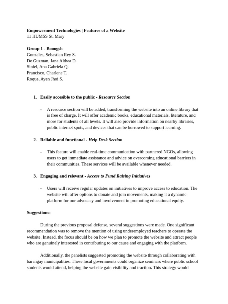 E Tech Group 1 Features and Suggestions of Website | PDF