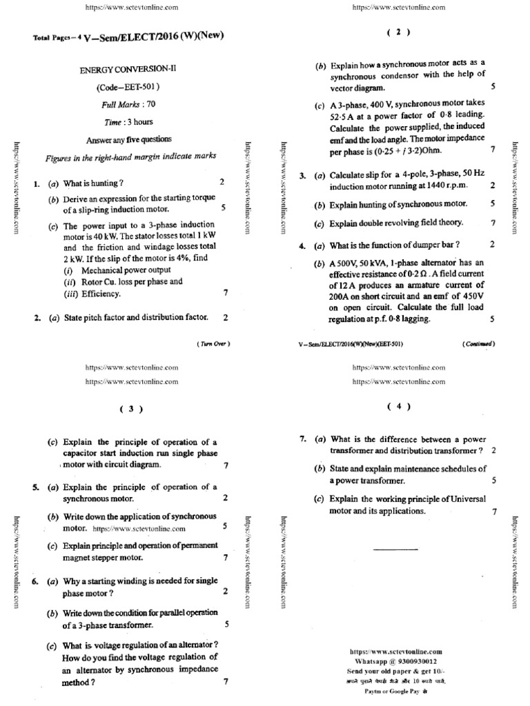 Elect 5 Sem Energy Conversion 2 Winter 2016 | PDF