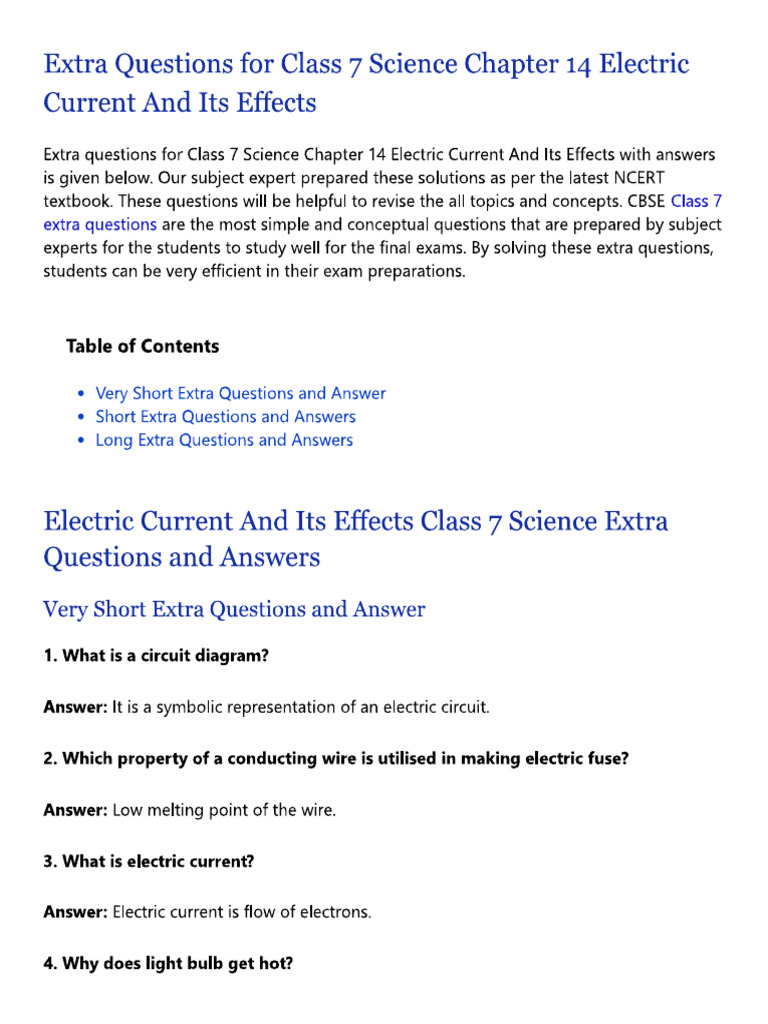 Extra - Class 7 - Electric Current and Its Effects | PDF